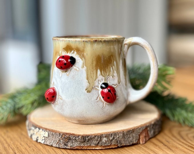 Ceramic Ladybug Mug, 10 Fl Oz / 300 Ml, Pottery Mug Handmade, Small ...