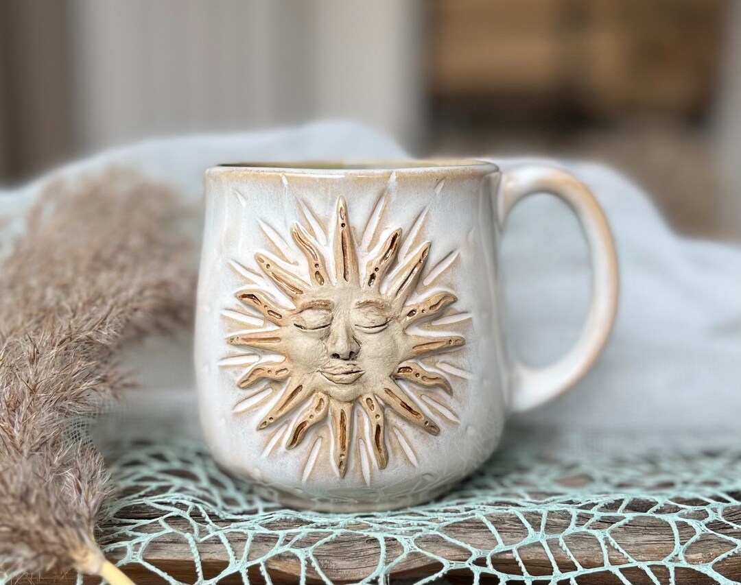 Sun Mug, Handmade Cup, 10 Fl Oz, 3D Small Mug Ceramic, Pottery Coffee ...