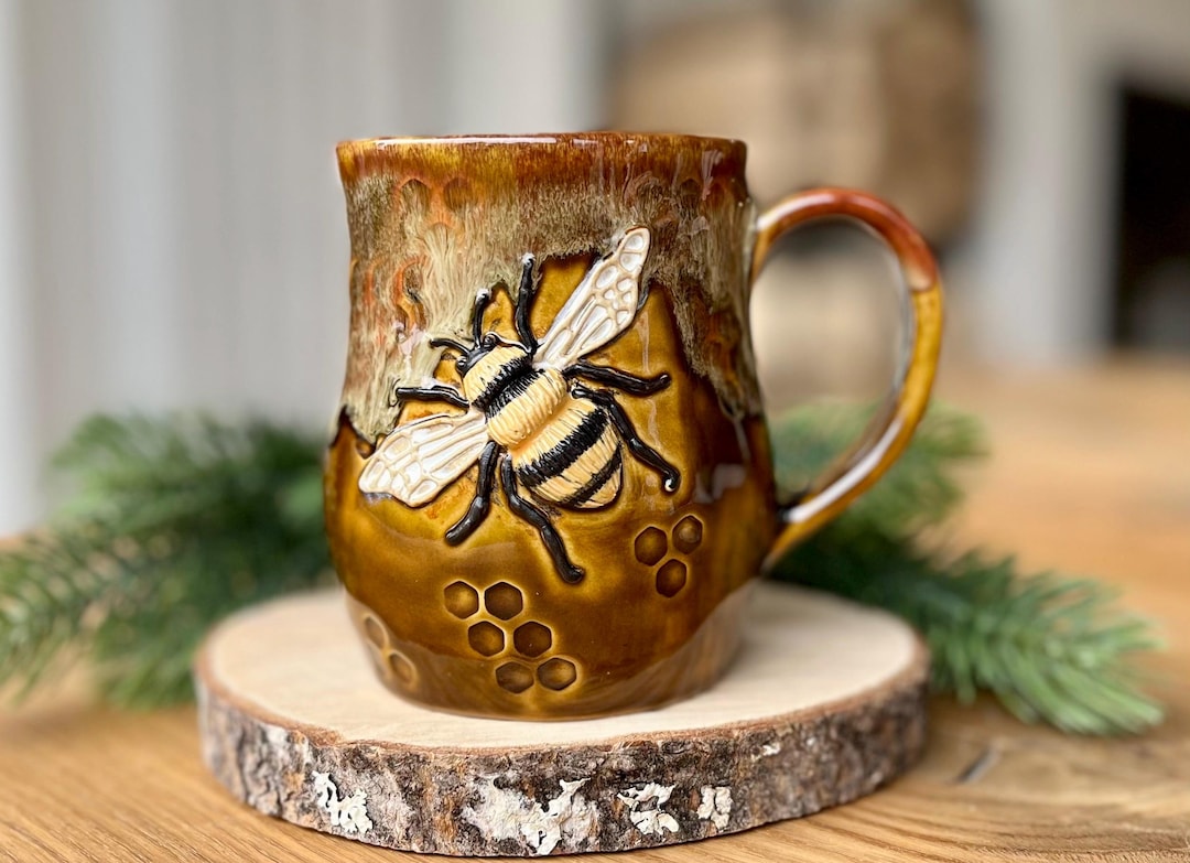 Ceramic Bee Mug, 3D Cup, 12 Fl Oz / 350 Ml, Honeycomb, Honeybee, Bee ...