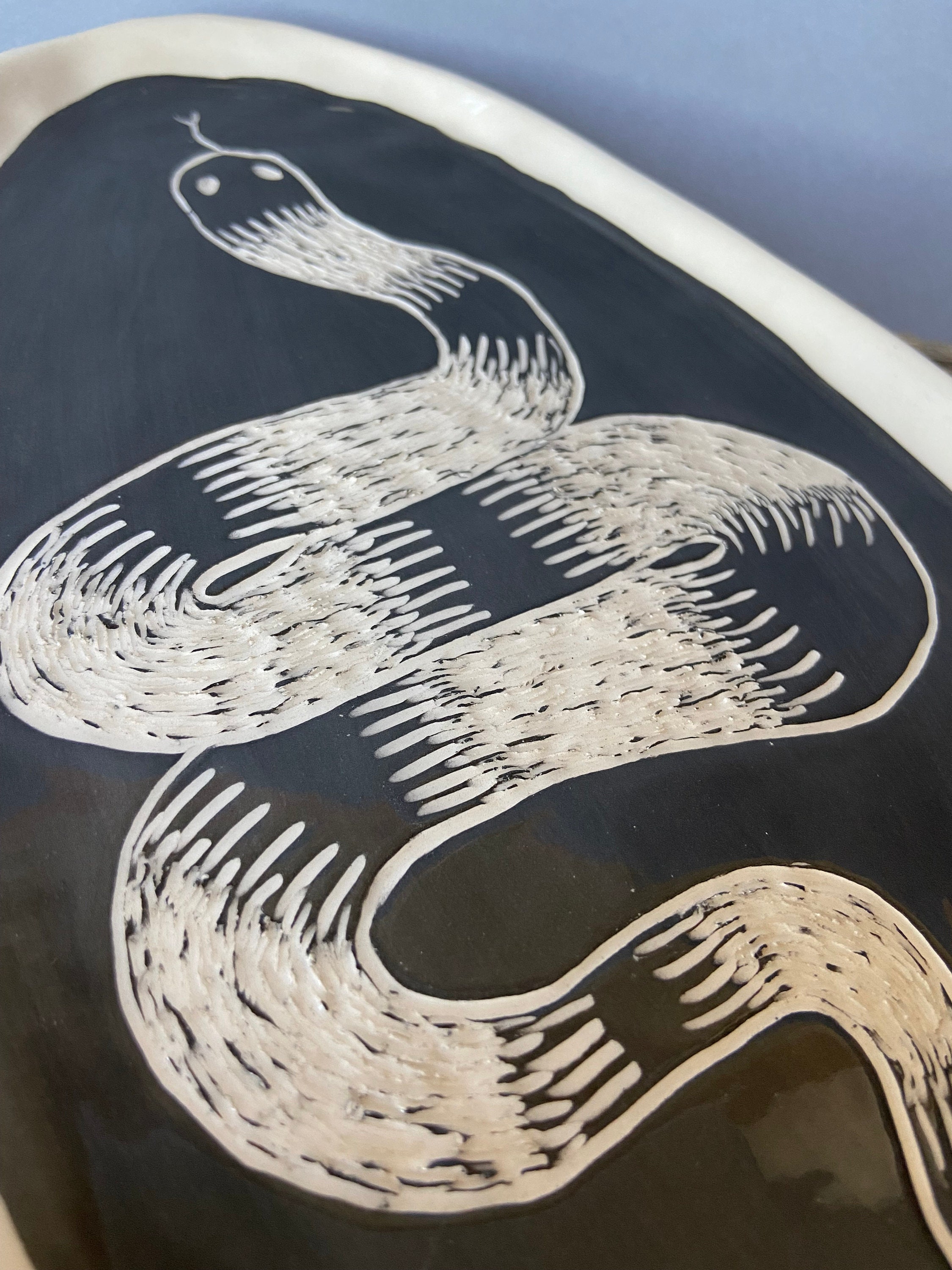 Sgraffito Pottery Snake Serving Tray Ceramic Plate Handmade - Etsy