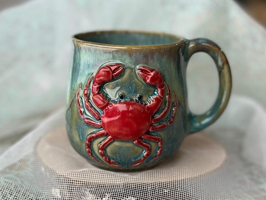 Crab Mug Ceramic, 10 Oz / 300 Ml, Coffee Cup Handmade, Wave Mug, Ocean ...