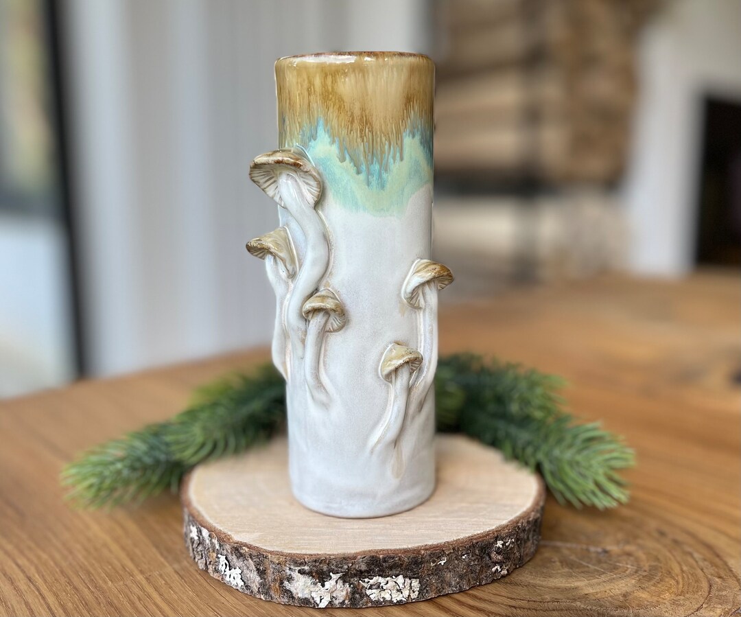 Small Ceramic Vase Handmade With Mushrooms, Pottery Flower Vase, Unique ...