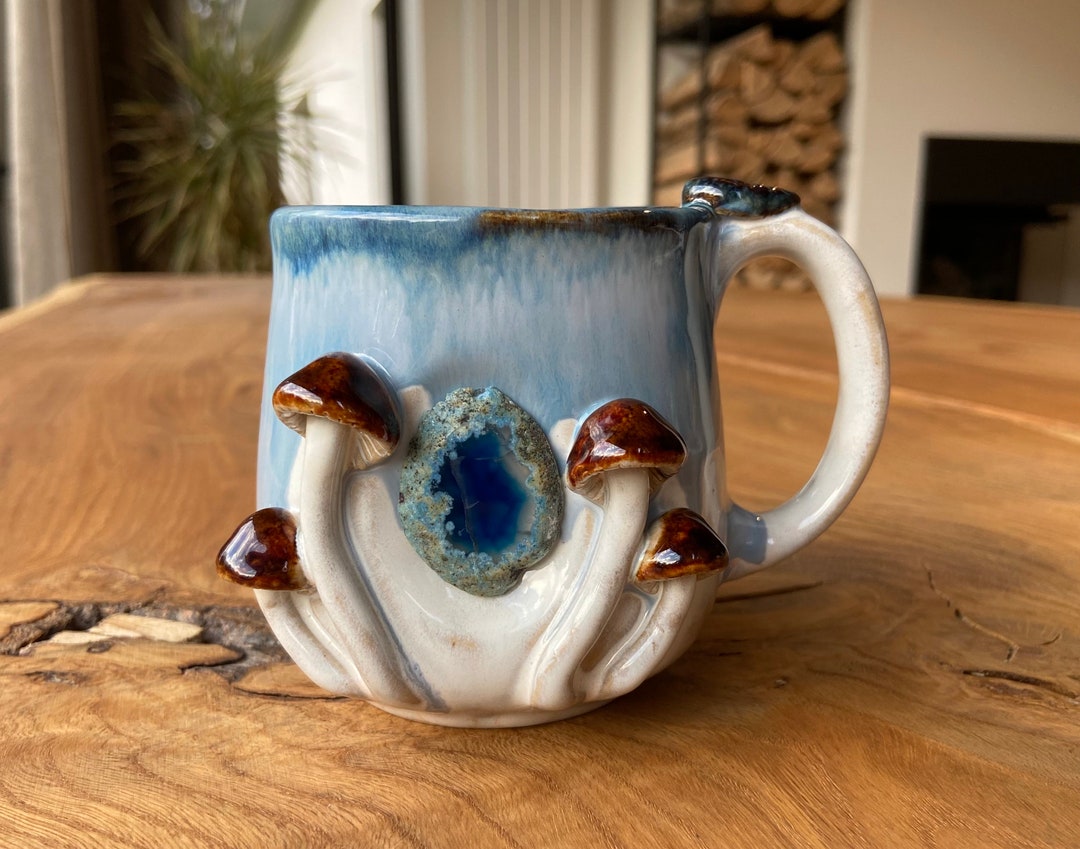 Magic Mushroom Cup With Agate, Gemstone, Stoneware Handmade Cup, 3D Mug ...
