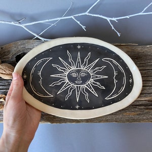 Pottery Sgraffito Serving Sun and Moon Plate Handmade Tray - Etsy