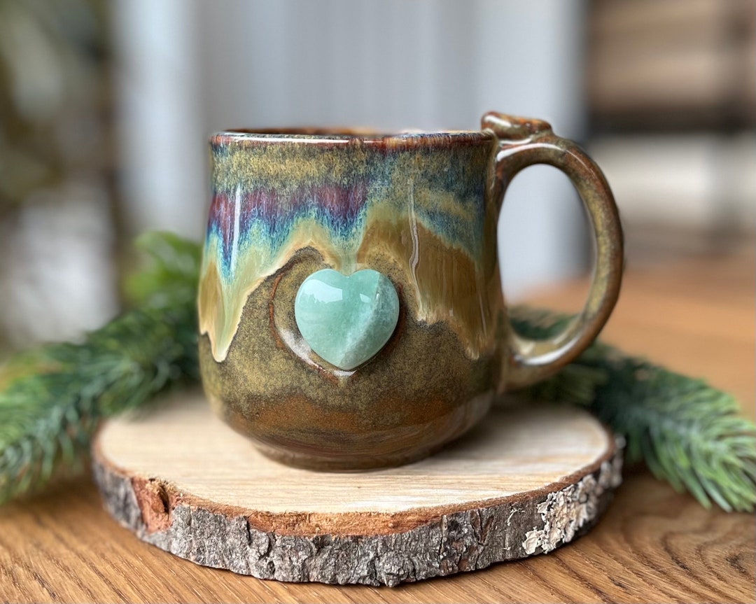 Small Mushroom Mug With Crystal Aventurine, 10 Oz, Gemstone, Ceramic ...