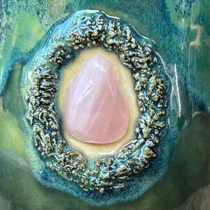 Crystal Mug With Rose Quartz, Mushroom Mug With Crystal, Stoneware ...