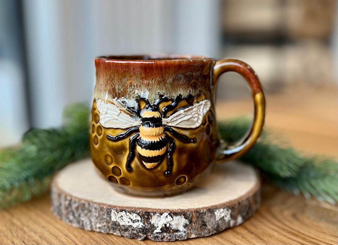 Ceramic Bee Cup Handmade, 10 Fl Oz / 300 Ml, Bumble Bee, Honeycomb ...