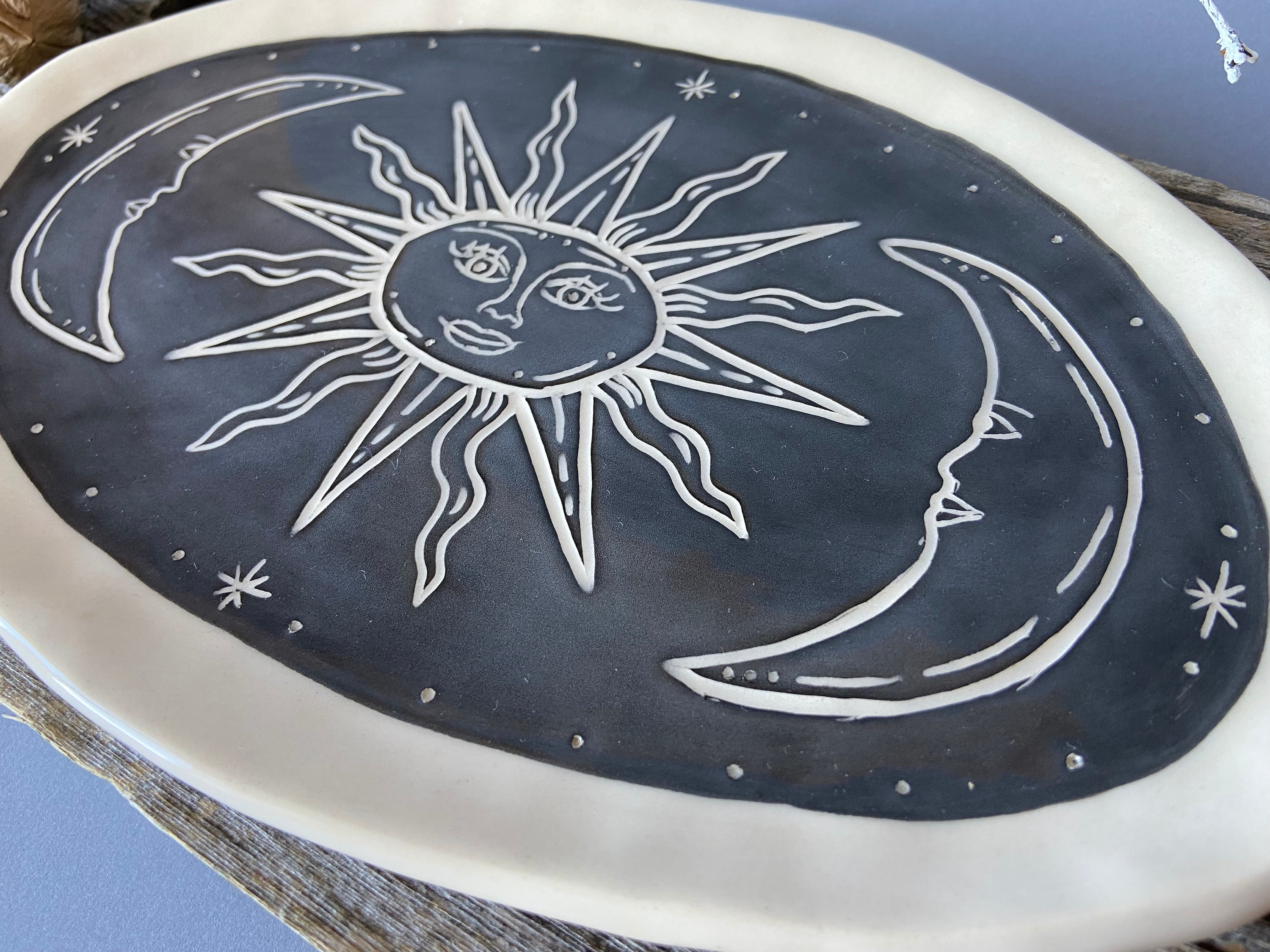 Pottery Sgraffito Serving Sun and Moon Plate Handmade Tray - Etsy