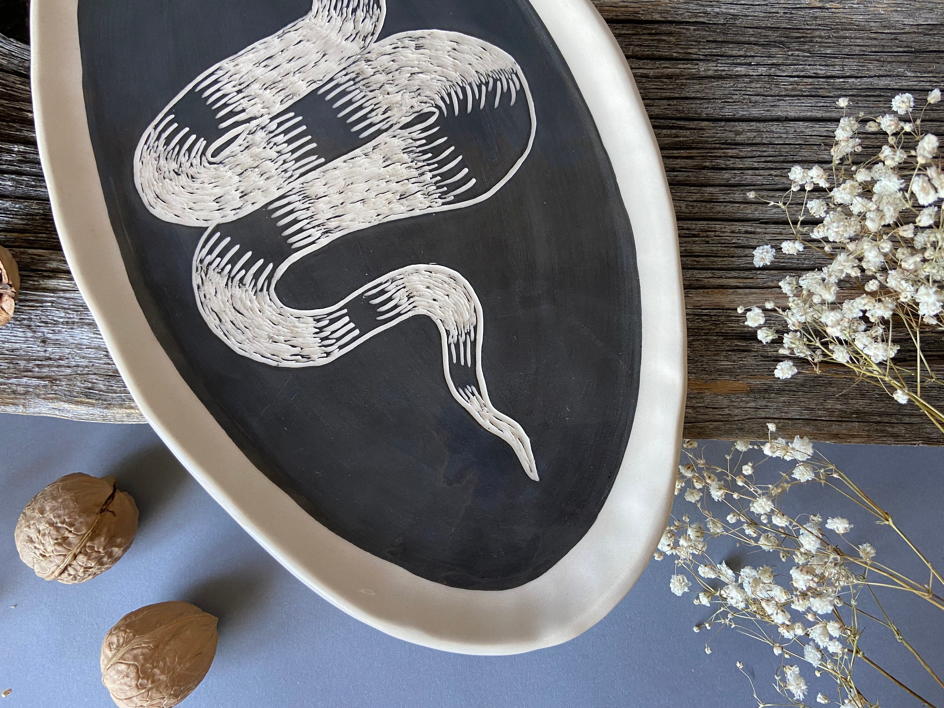 Sgraffito Pottery Snake Serving Tray Ceramic Plate Handmade - Etsy