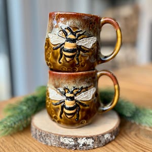 Ceramic Bee Cup Handmade, 10 Fl Oz / 300 Ml, Honeycomb, Honeybee, Bee Lover Mug, Pottery Cup ...