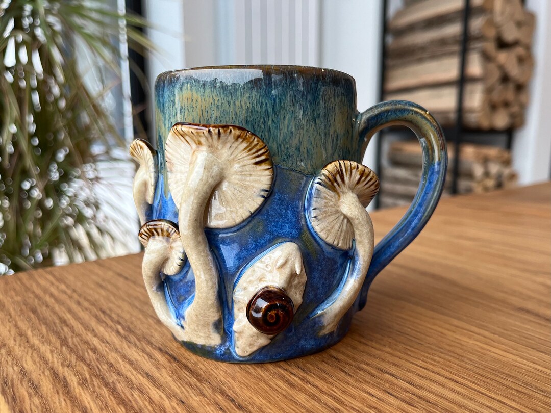 Mushroom Mug Handmade With Snail, 3D Mugs, Cute Ceramic Cup, Stoneware ...