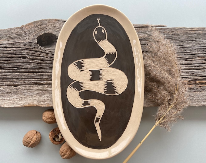 Sgraffito Pottery, Snake Serving Tray, Ceramic Plate, Handmade Platter ...