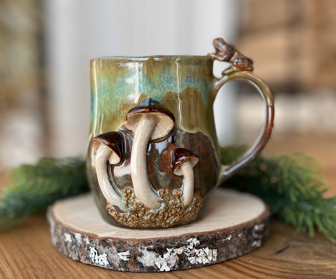 Magic Mushroom Mug, Choose With Frog, Snail or Thumb Rest, Pottery Cups ...