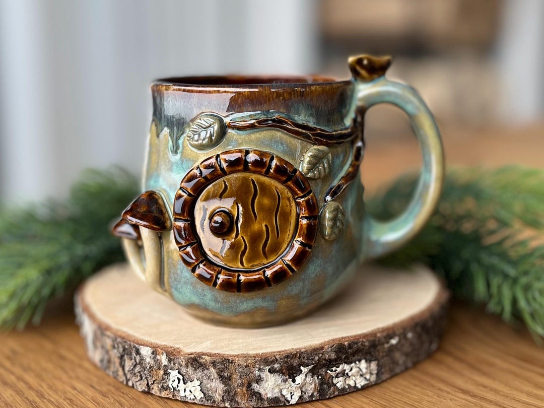 Fairy Cup, Small Hobbit House Mug,with Bird, Mushrooms, Fantasy Cup ...