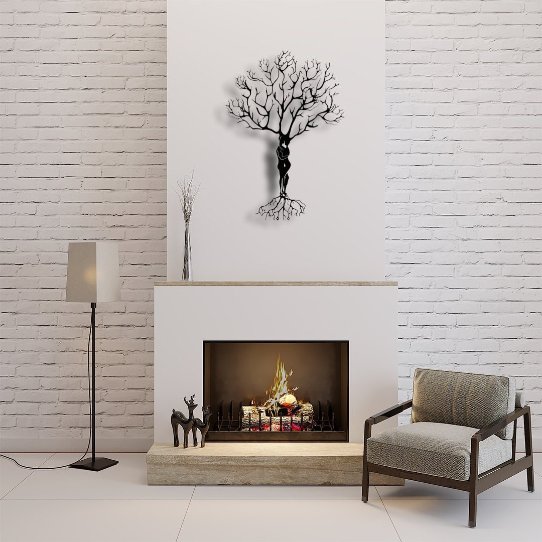 Human Body and Tree Hugging Each Other Metal Wall Art, Wall Hanging ...