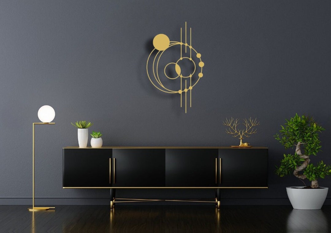 Gold Inspired Planets Metal Wall Decoration, Gold Circles Wall Art ...