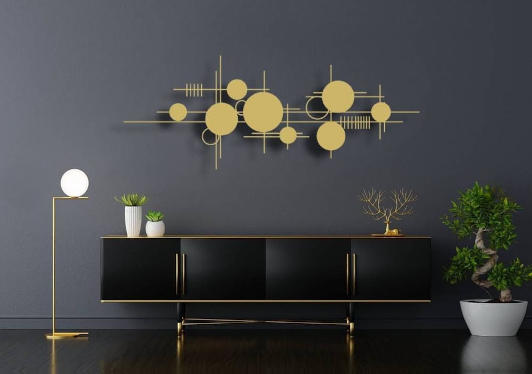 Gold Decorative Wall Hanging, Glittery Gold Metal Wall Hangings, Large ...