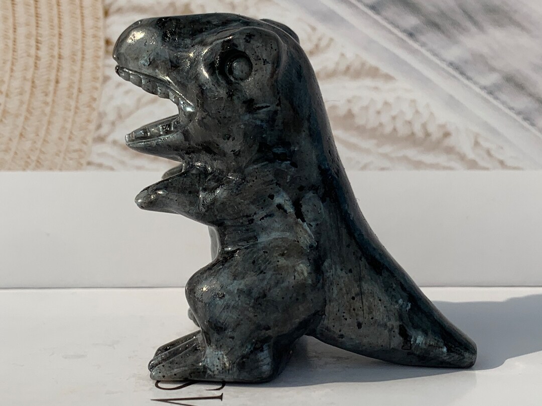 2inches Natural Black Flash Stone Hand Carved Dinosaur T-rex Skull ...