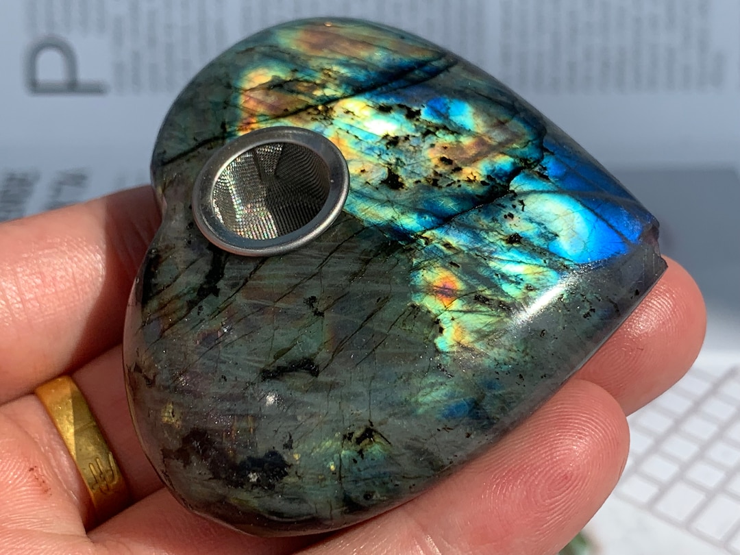 Natural Labradorite Quartz Crystal Heart Pipe Crystal Pipe Crystal ...