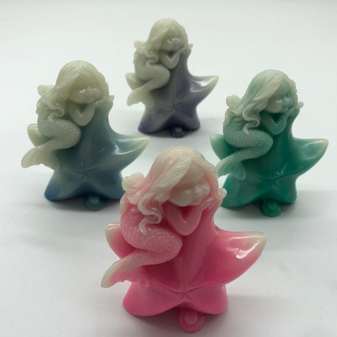 Luminous Stones Quartz Crystal Hand Carved Mermaid Star Sculpture Glows ...