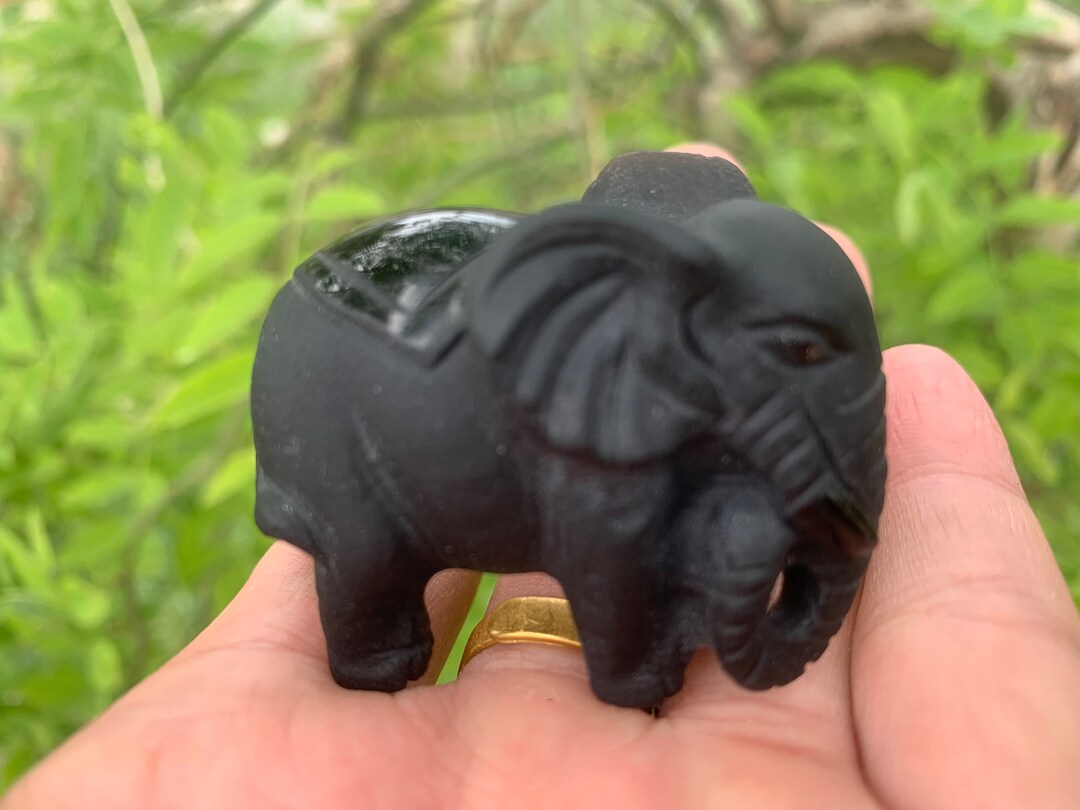 Obsidian Hand Carved Elephant Crystal Healing Home Decoration - Etsy