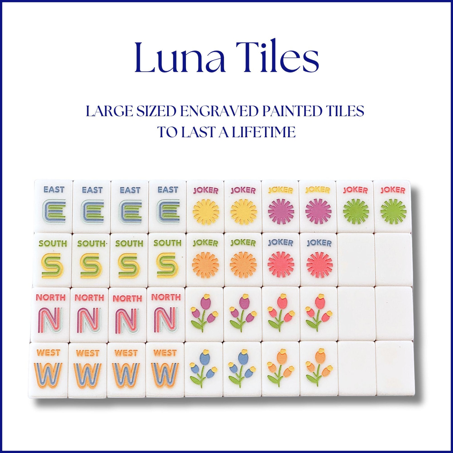 Luna Tiles - Large Heirloom Engraved Mahjong Tile Set - Modern + Bright ...