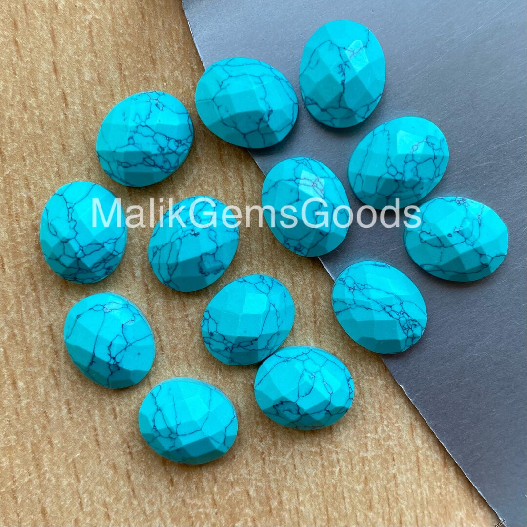 Turquoise Oval Checker Cut Top Quality Turquoise Checker Cut Gemstone 8 ...