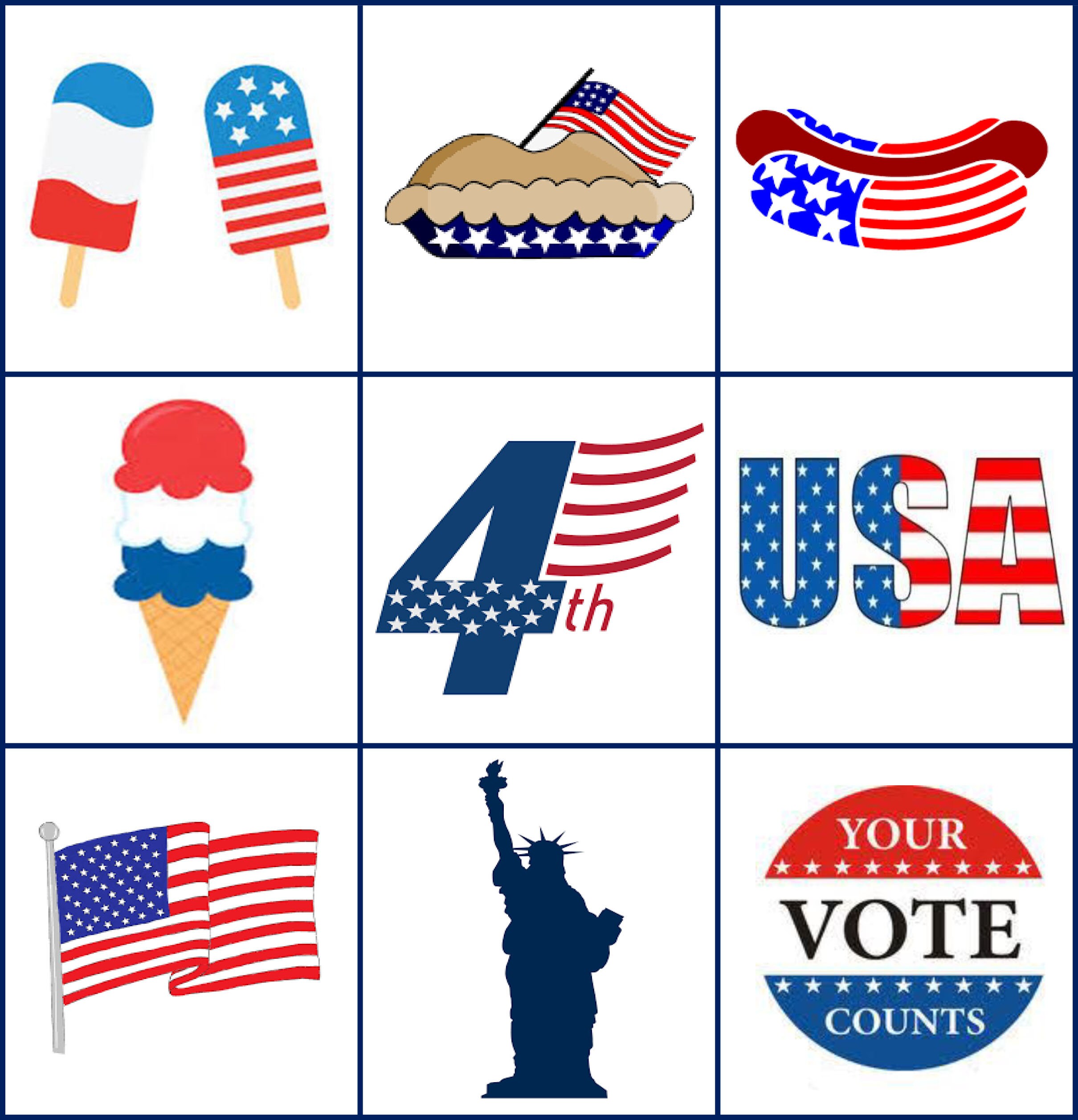 PATRIOTIC BINGO GAME - Includes 16 Different Cards Using 36 Different ...