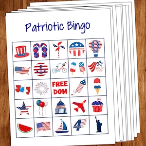 PATRIOTIC BINGO GAME - Includes 16 Different Cards Using 36 Different ...