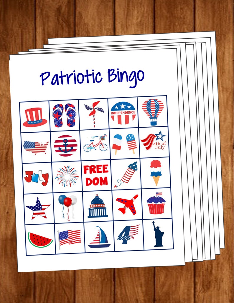 PATRIOTIC BINGO GAME - Includes 16 Different Cards Using 36 Different ...