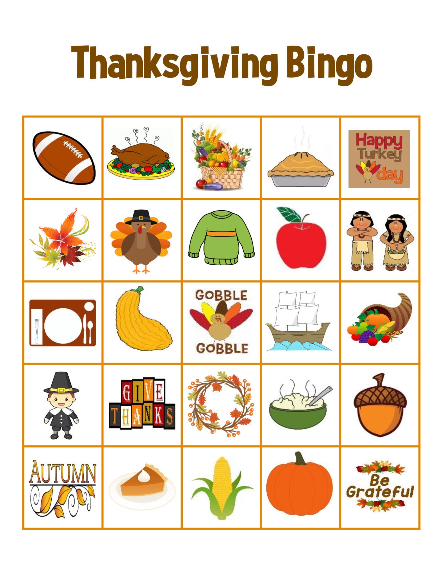 Thanksgiving Bingo Includes 16 8.5x11 Cards Using 36 Pictures ...