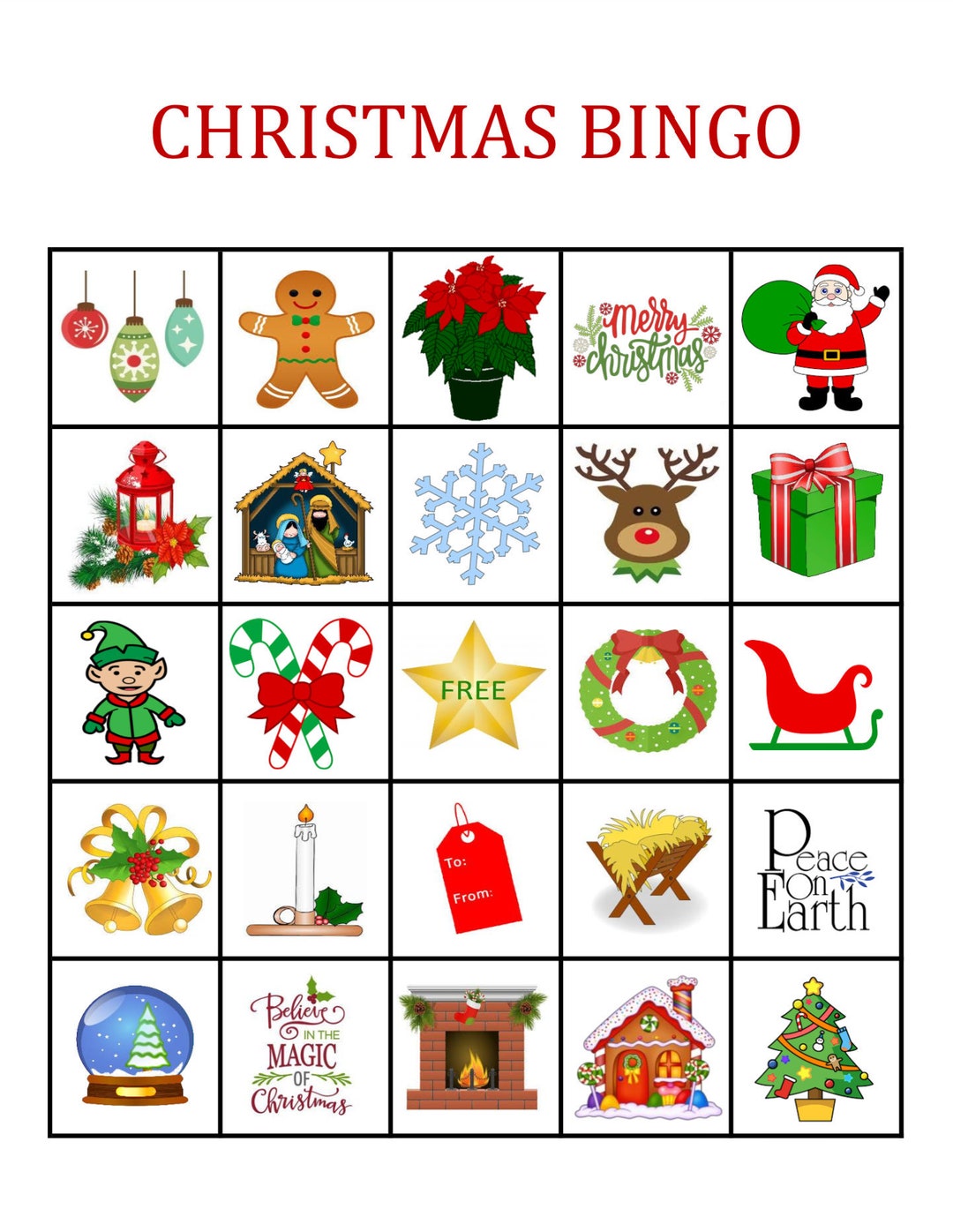 Christmas Bingo Includes 16 8.5x11 Cards Using 36 Pictures ...