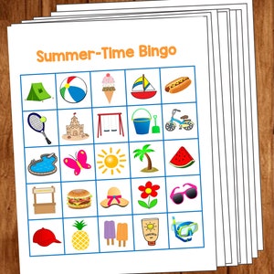 SUMMERTIME BINGO GAME - Includes 16 Cards Using 36 Pictures, and ...