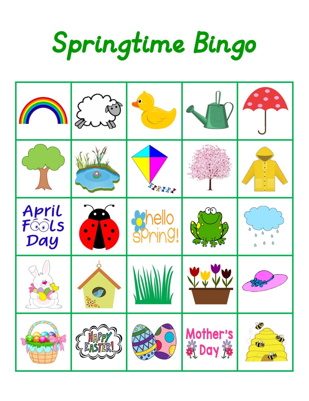 SPRINGTIME BINGO GAME - Includes 16 Cards Using 36 Pictures, and ...