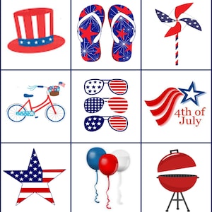 PATRIOTIC BINGO GAME - Includes 16 Different Cards Using 36 Different ...