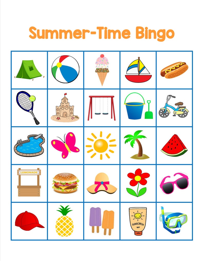 SUMMERTIME BINGO GAME - Includes 16 Cards Using 36 Pictures, and ...