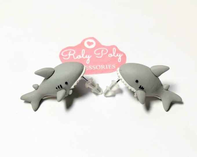 Shark Bite Ear Earrings Grey Shark Handmade Polymer Earrings Cute ...