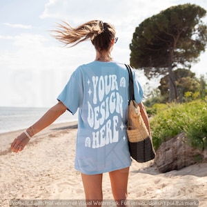 OVERSIZED Blue T-shirt BACK Mockup, GILDAN 5000 Model Mockup, Gildan ...