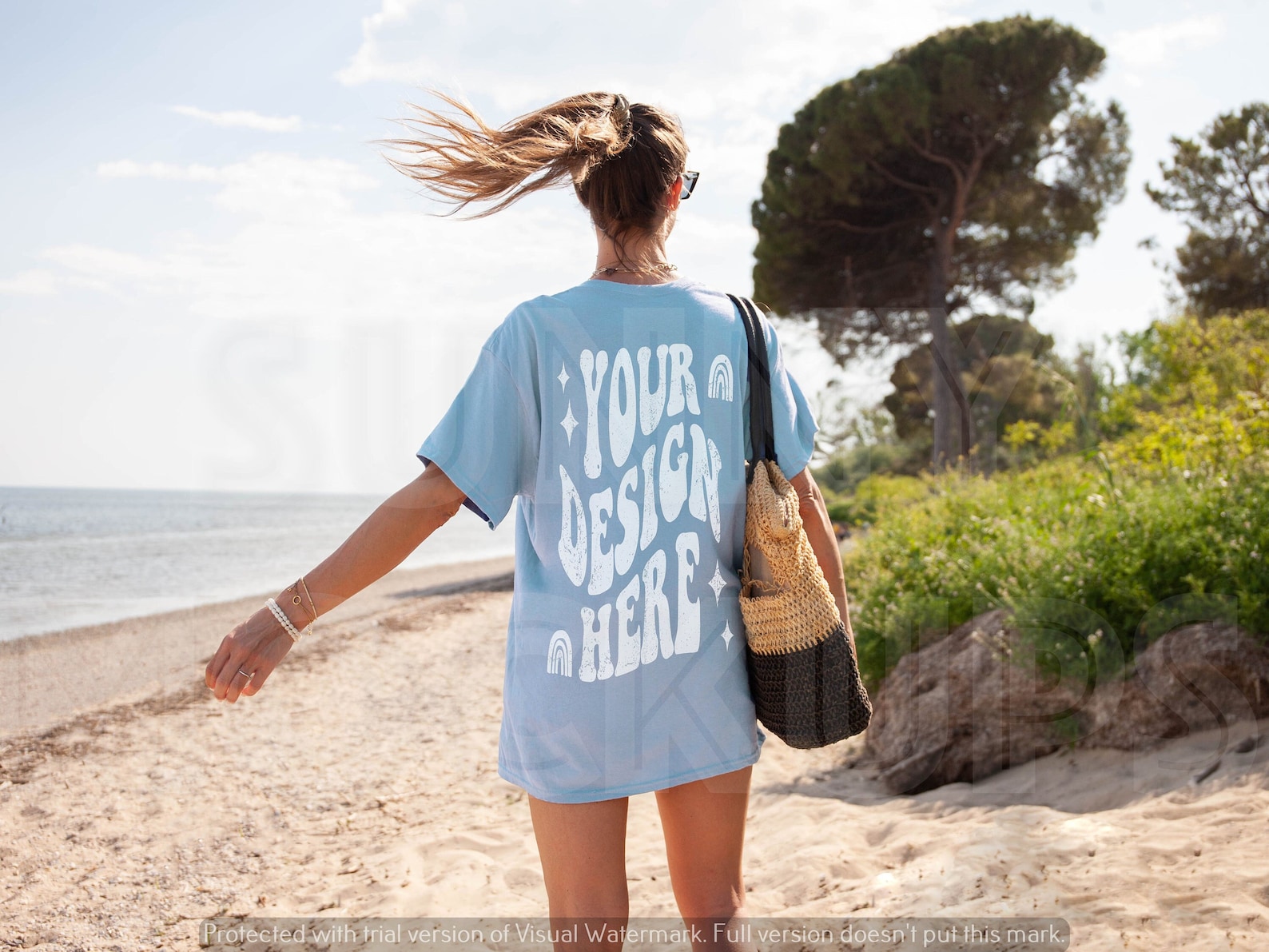 OVERSIZED Blue T-shirt BACK Mockup, GILDAN 5000 Model Mockup, Gildan ...