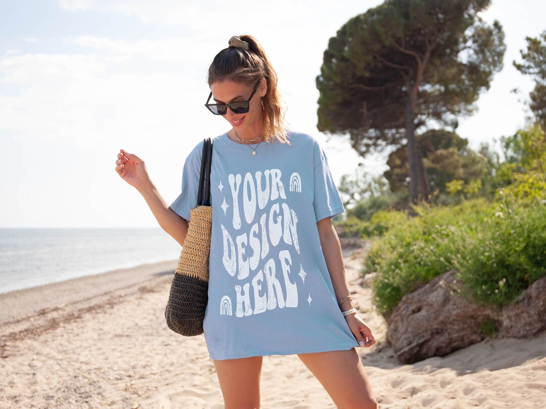 OVERSIZED Blue T-shirt Mockup, GILDAN 5000 Model Mockup, Gildan 5000 ...