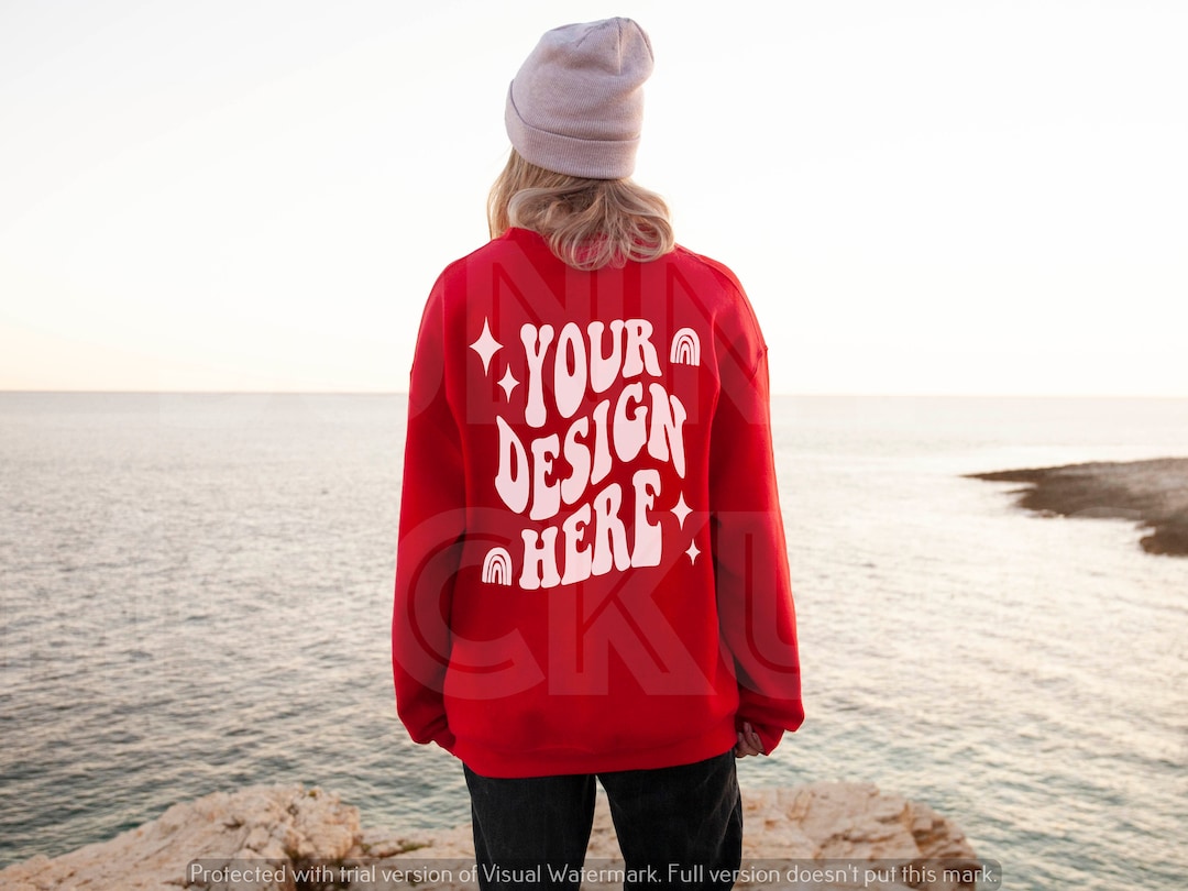Gildan 18000 Red BACK Mockup | Red Sweatshirt Back Mockup | Red ...
