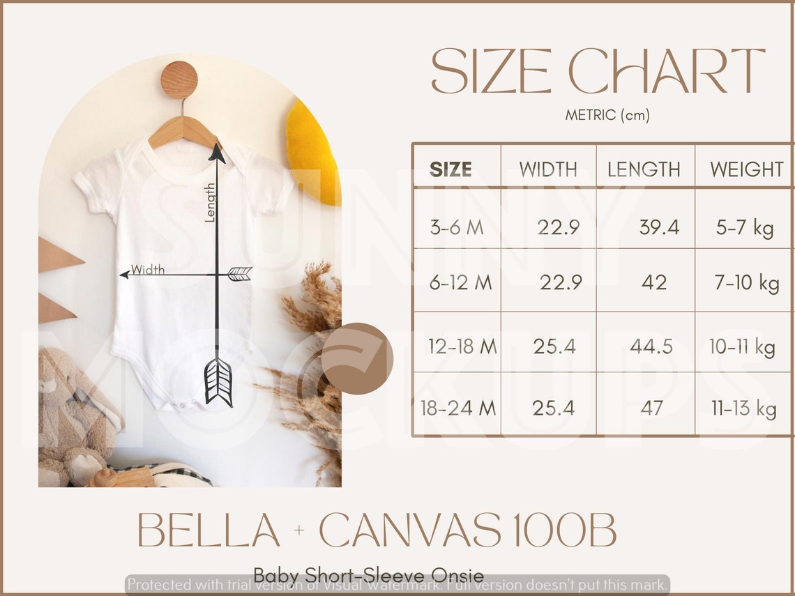 Bella Canvas 100B Size Chart Bella Canvas 100B Baby Size | Etsy