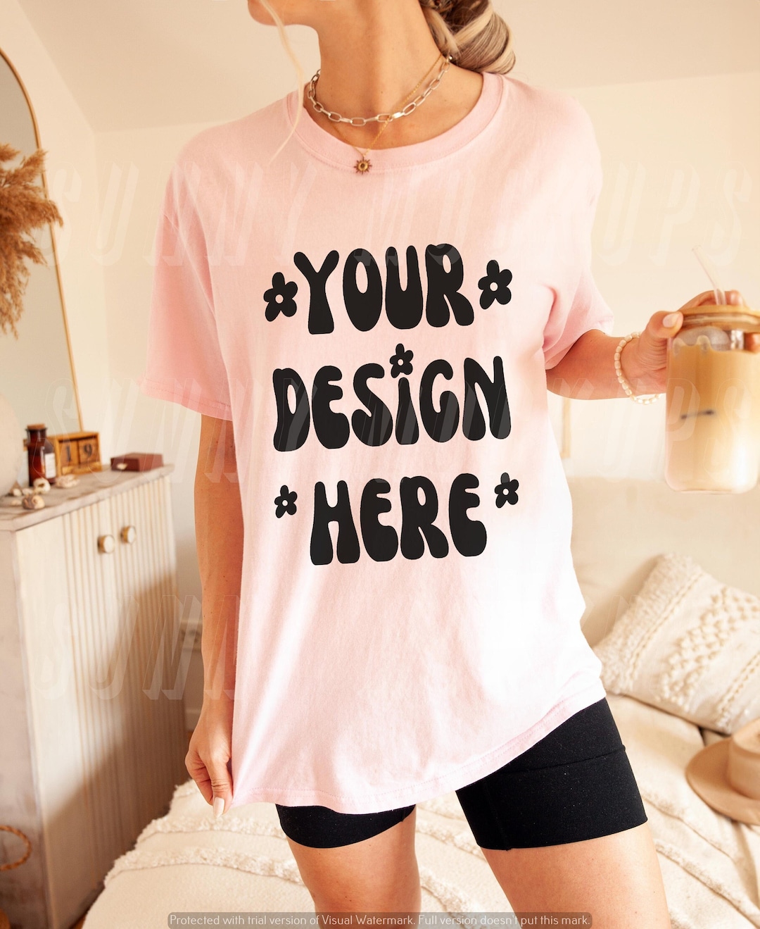 OVERSIZED Pink T-shirt Mockup, GILDAN 5000 Pink, Pink T-shirt Mockup ...