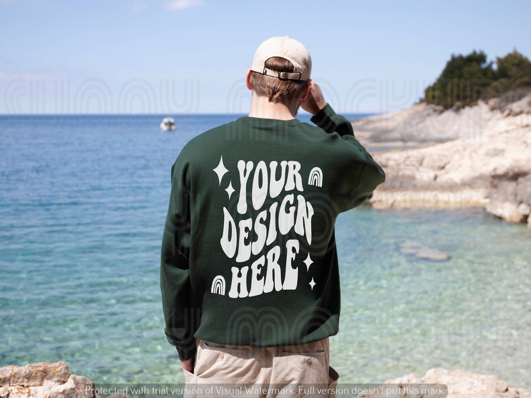 Gildan 18000 FOREST GREEN Back Mockup, Men's Green Sweatshirt Mockup ...