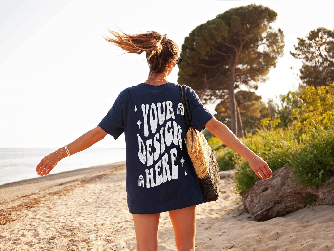 OVERSIZED NAVY T-shirt Back Mockup, GILDAN 5000 Navy T-shirt Mockup ...