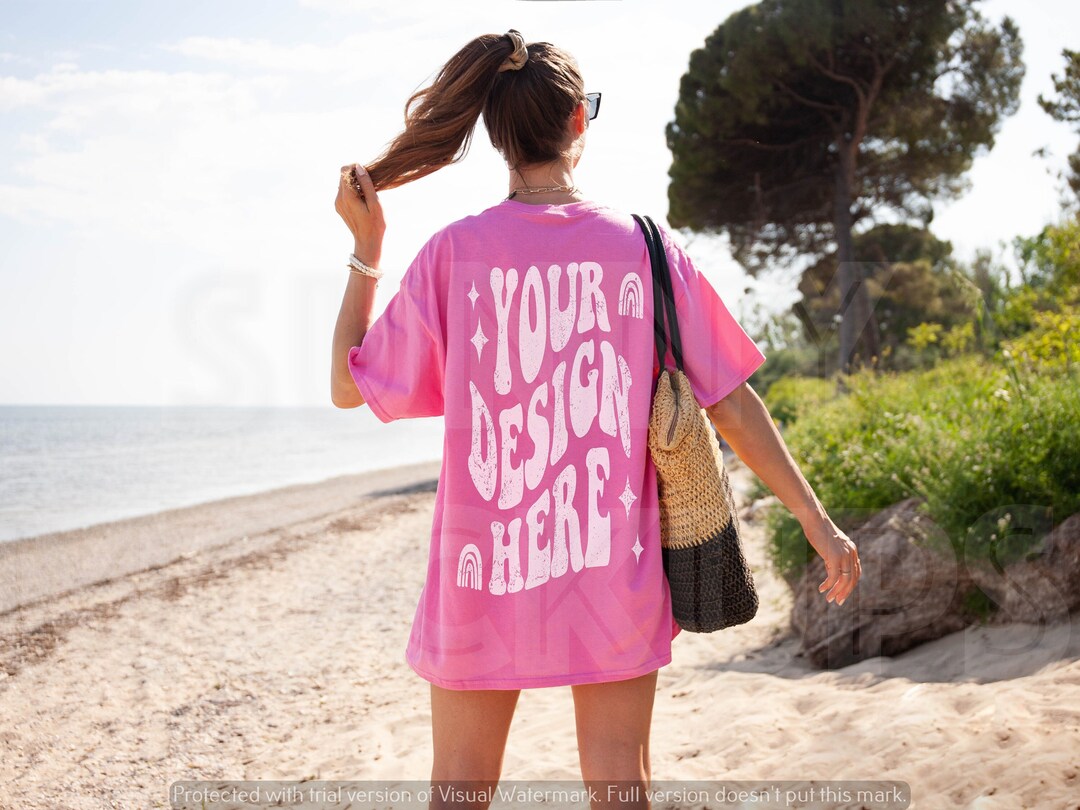 OVERSIZED Pink T-shirt Back Mockup, GILDAN 5000 AZALEA Mockup, Pink ...