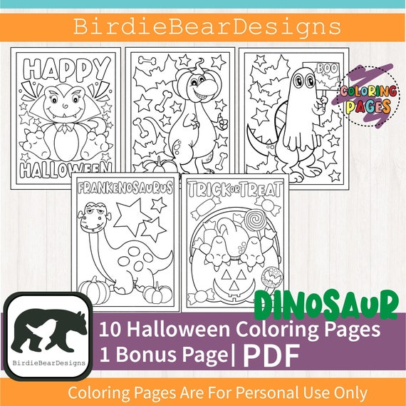 Halloween Coloring Pages Dinosaur Coloring Pages Halloween | Etsy