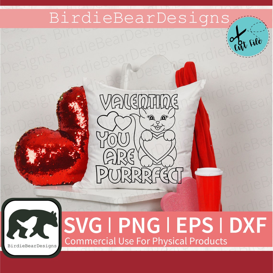 You Are Purrfect SVG Cat Valentine SVG Valentines Coloring | Etsy