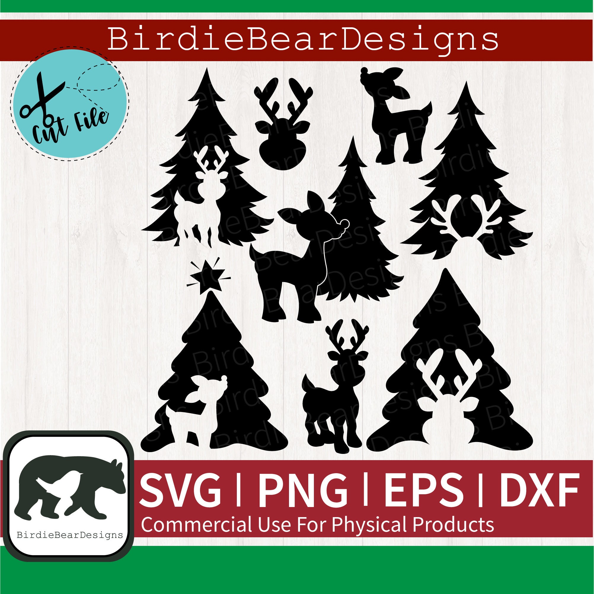 Christmas Tree Silhouette SVG Reindeer Christmas Svg | Etsy