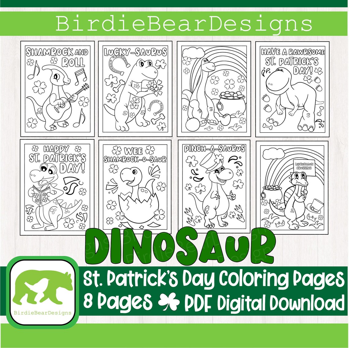 Dinosaur Coloring Pages St Patricks Day Coloring Page St | Etsy